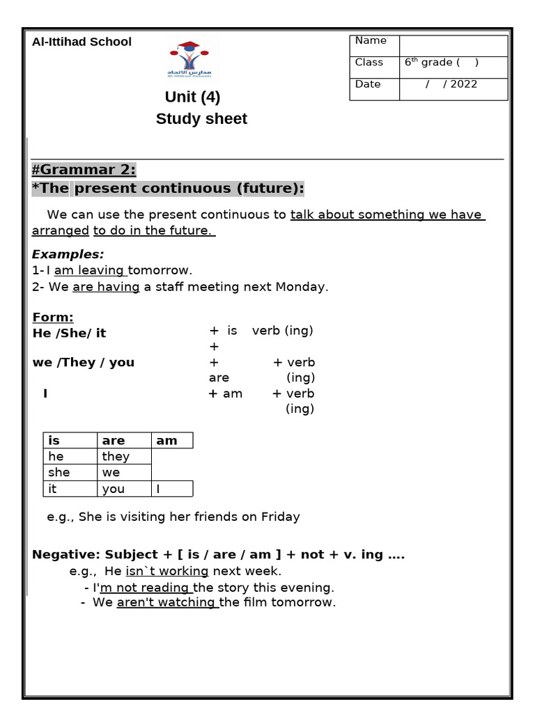 Unit 4 Studysheet6 Grammar | PDF