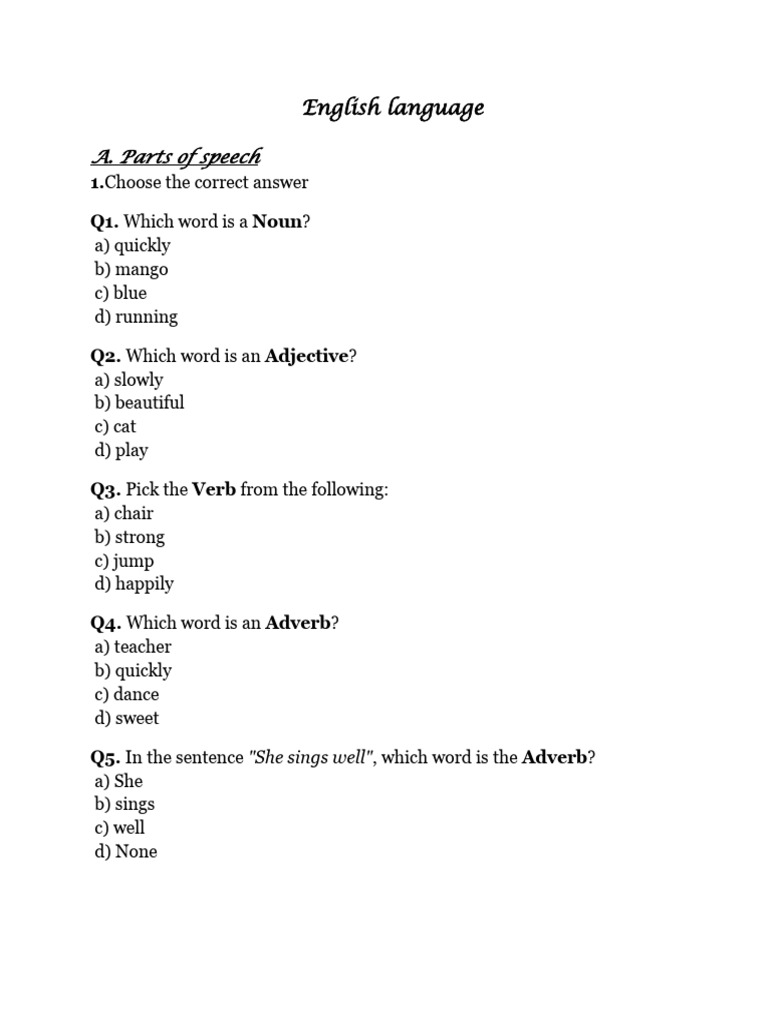 English Language PARTS of SPEECH | PDF | Adverb | Part Of Speech