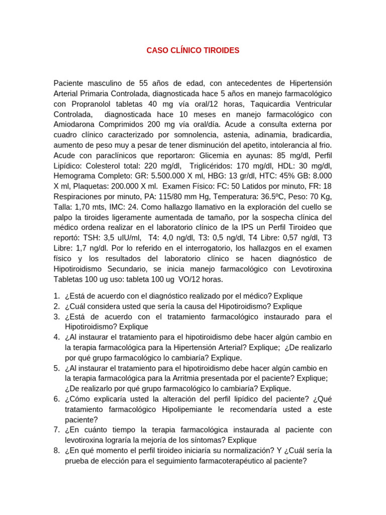 Caso Clínico Tiroides | PDF | Hipotiroidismo | Especialidades Medicas
