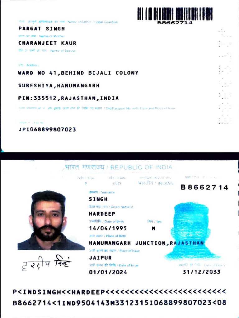 Passport Details for Hardeep Singh | PDF