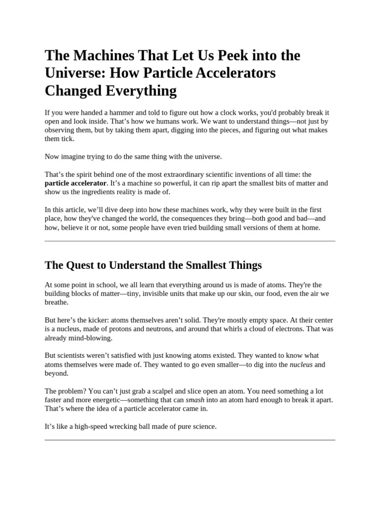 The Particle Accelarator | PDF | Elementary Particle | Particle Accelerator