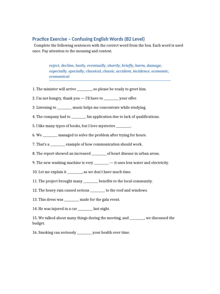 Confusing English Words Practice B2 | PDF