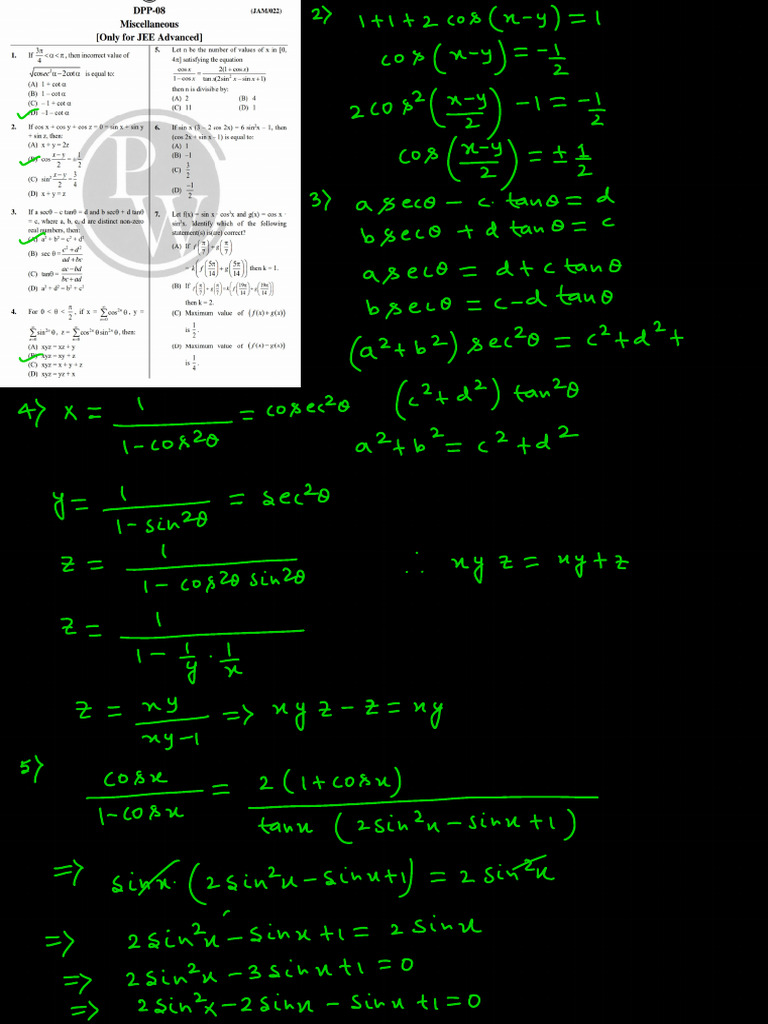 DPP Solution Trigonometric Function DPP - 8 and Trigonometric Equation DPP 1, 2, 3 | PDF