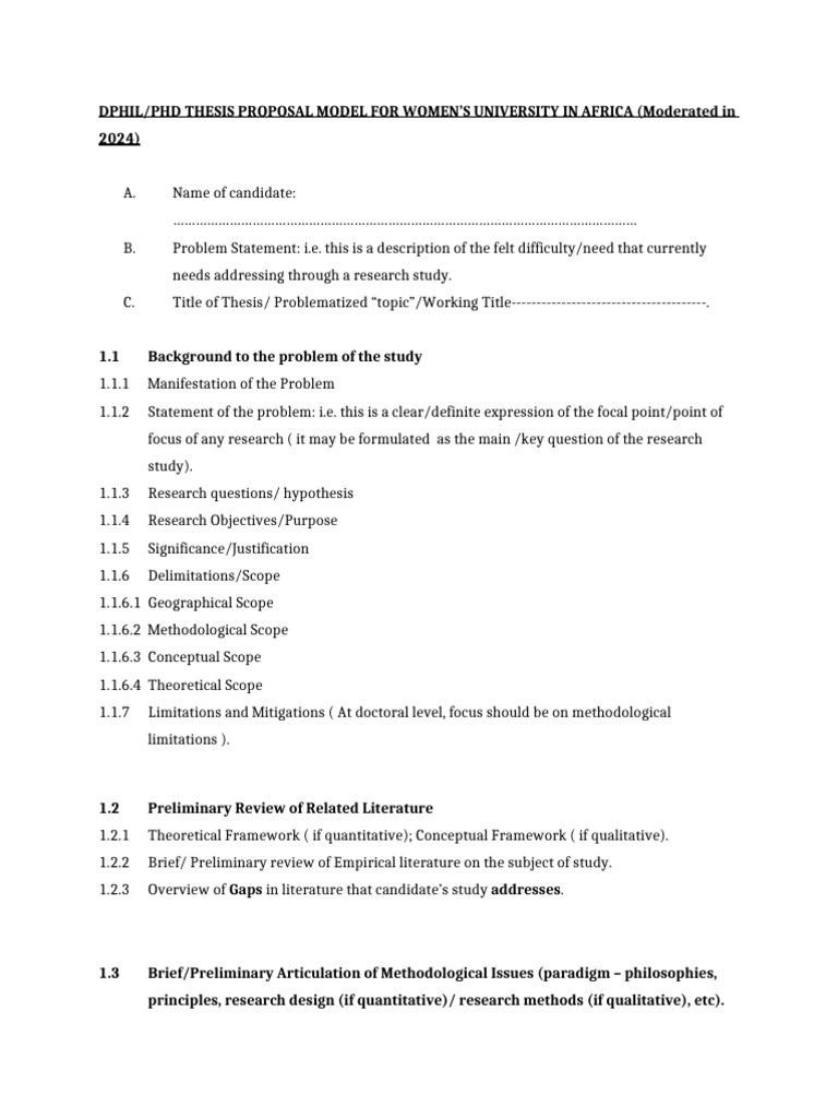 Dtpmf24-Dphil Thesis Proposal Model Wua Updated March 2024 | PDF