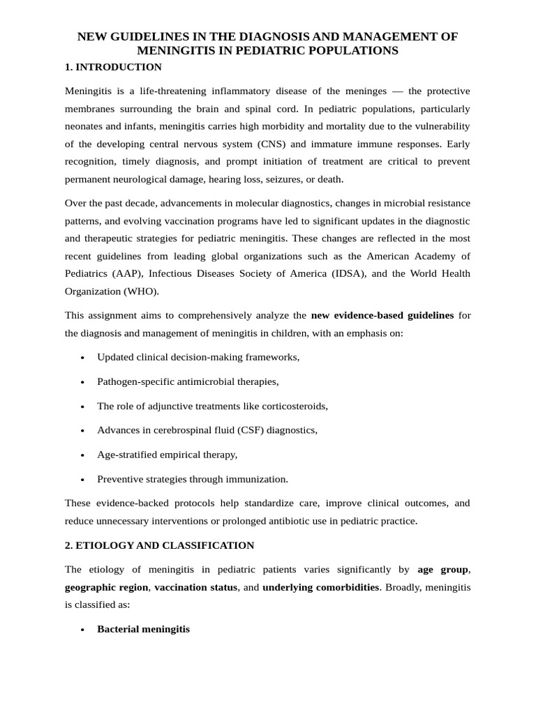 New Guidelines in The Diagnosis and Management of Meningitis in ...