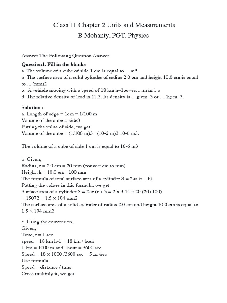 Class 11 Units and Measurement | PDF | Significant Figures | Atomic Nucleus