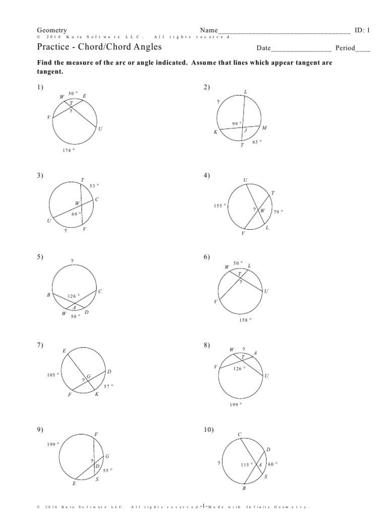 Geometry Chord/Chord Angles Worksheet | PDF | Elementary Geometry