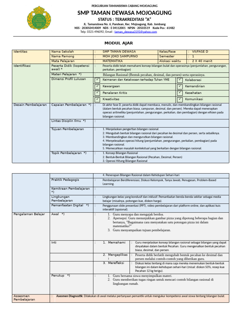 Modul Ajar Bil Rasional 1 - Deep Learning | PDF