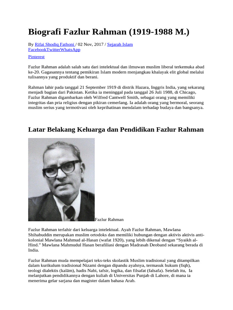 Biografi dan Pemikiran Fazlur Rahman | PDF