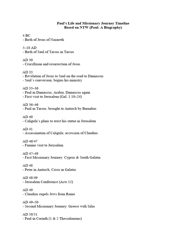 Timeline of Paul's Life and Missions | PDF