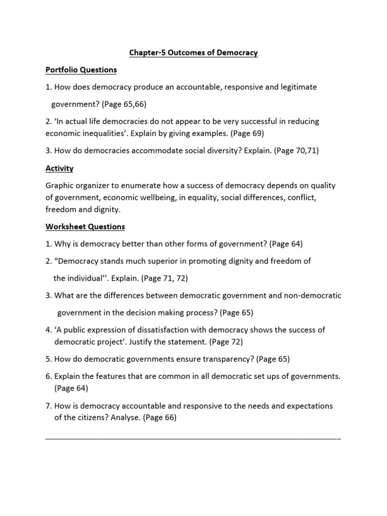 Outcomes of Democracy-Worksheet and Portfolio-2024-25 | PDF
