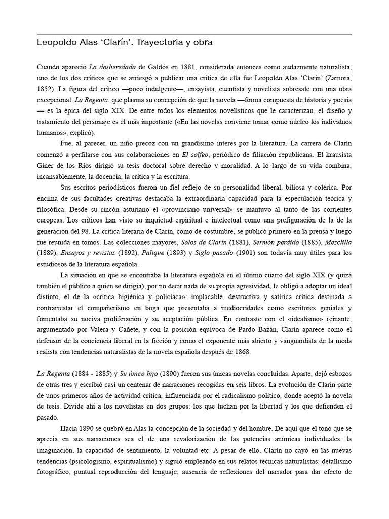 Biografía y obra de Leopoldo Alas 'Clarín' | PDF