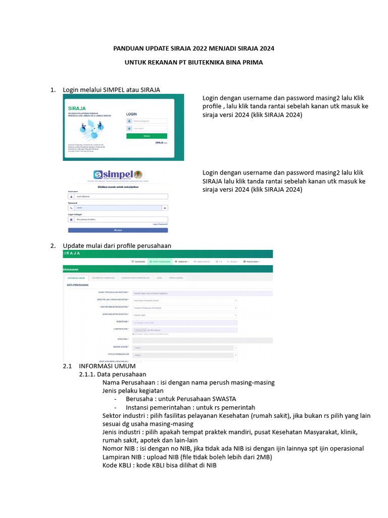 Panduan Update Siraja 2022 Menjadi Siraja 2024 Untuk Rekanan PT BBP | PDF