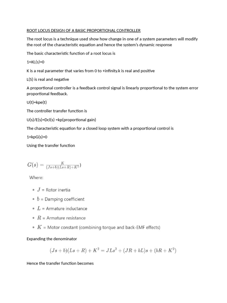Root Locus Design of A Basic Proportional Controller | PDF