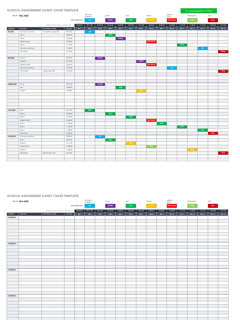 IC School Assignment Gantt Chart Template 10578 | PDF | Tests ...