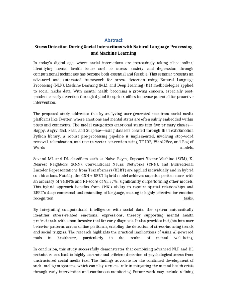 Abstract Stress Detection Seminar | PDF | Machine Learning | Artificial ...