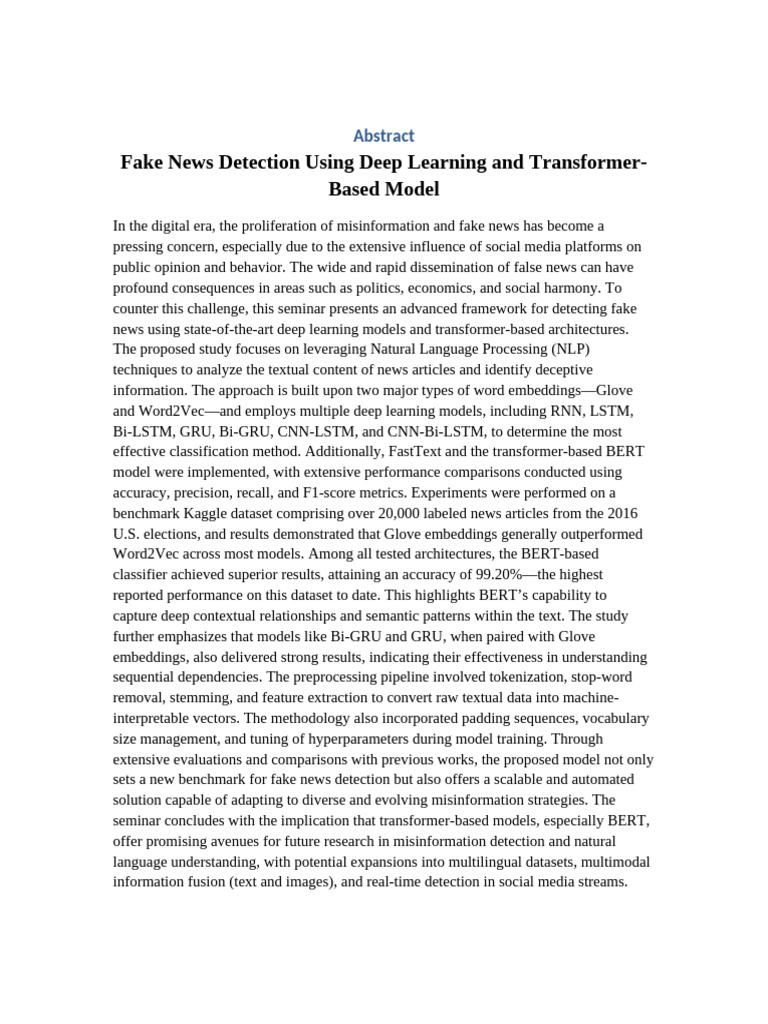 Fake News Seminar Abstract Updated | PDF | Deep Learning | Computational Neuroscience