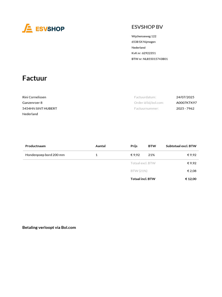 Factuur: Esvshop BV | PDF