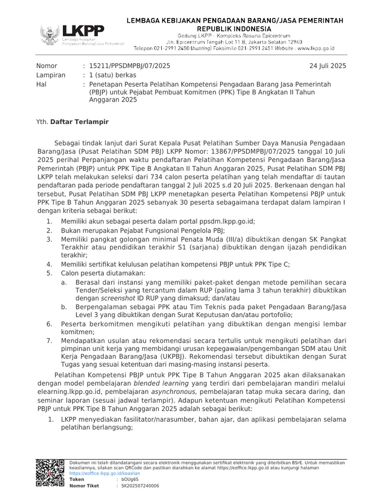 Rev Surat Penetapan Peserta PPK Tipe B FIX | PDF