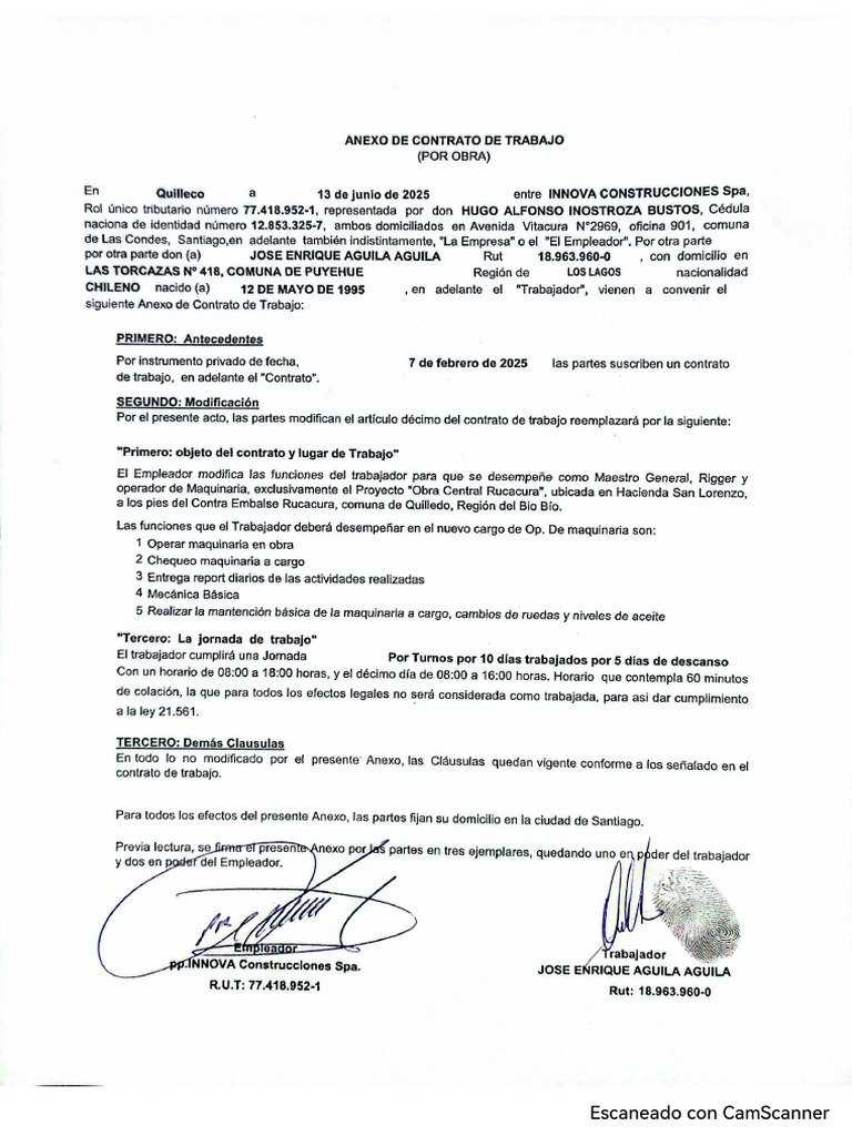 Anexo 10X5 y Cargo Maestro General, Rigger y Operador de Maquinaria Jose Aguila | PDF