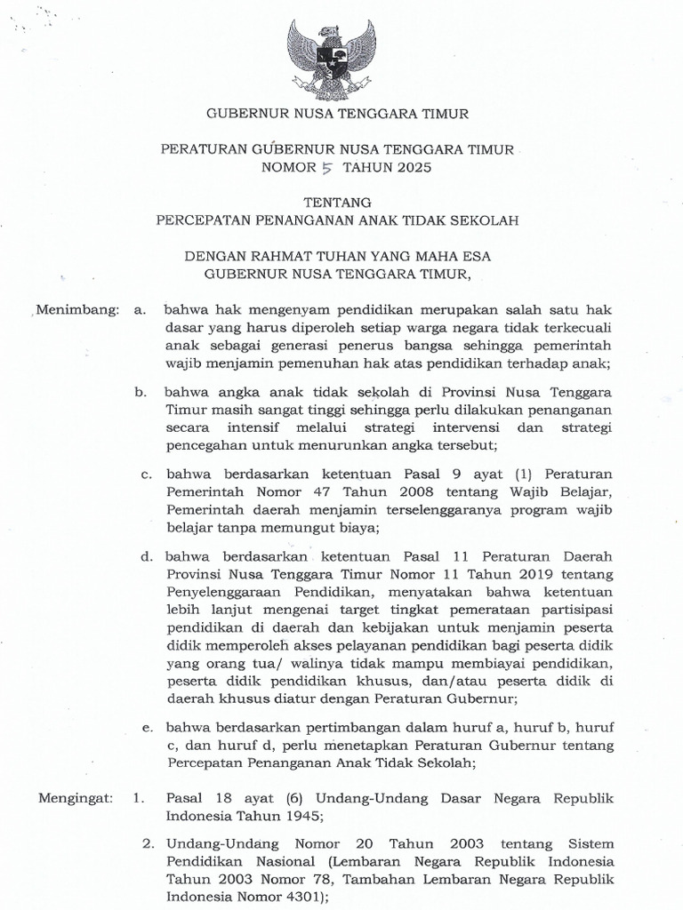 Pergub ATS No. 05.2025 Provinsi NTT | PDF