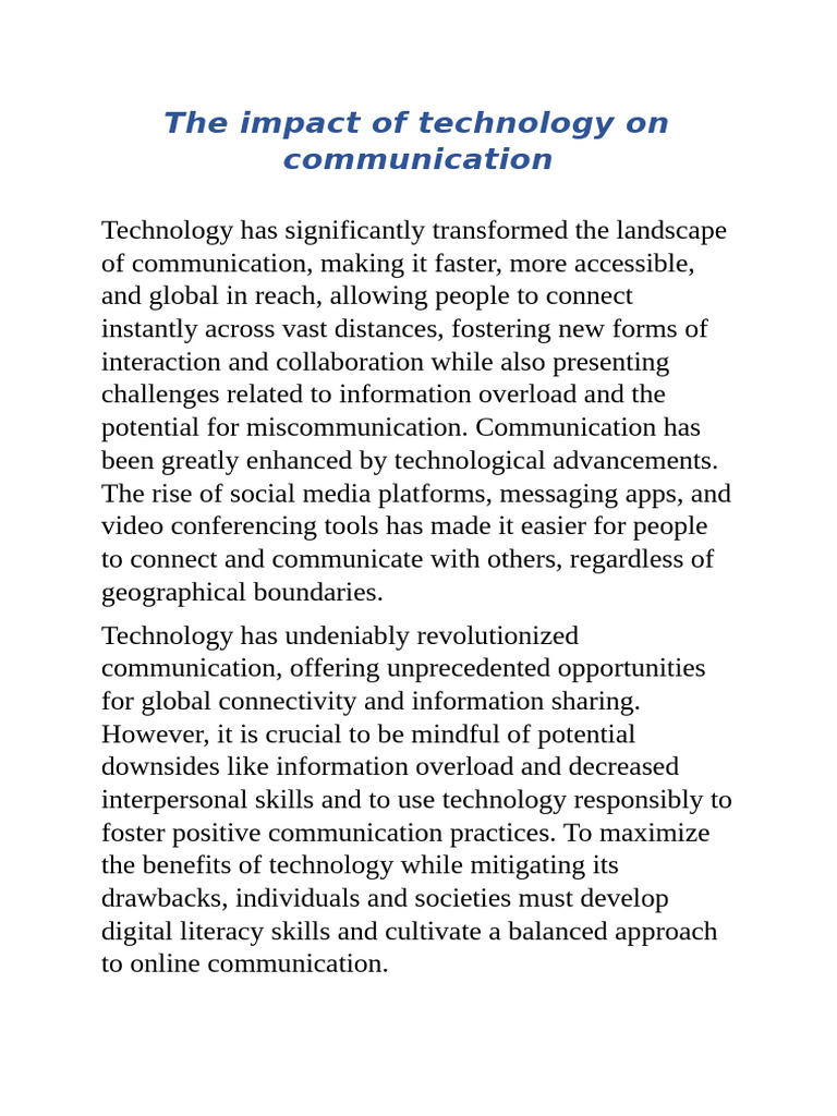 The Impact of Technology On Communication | PDF