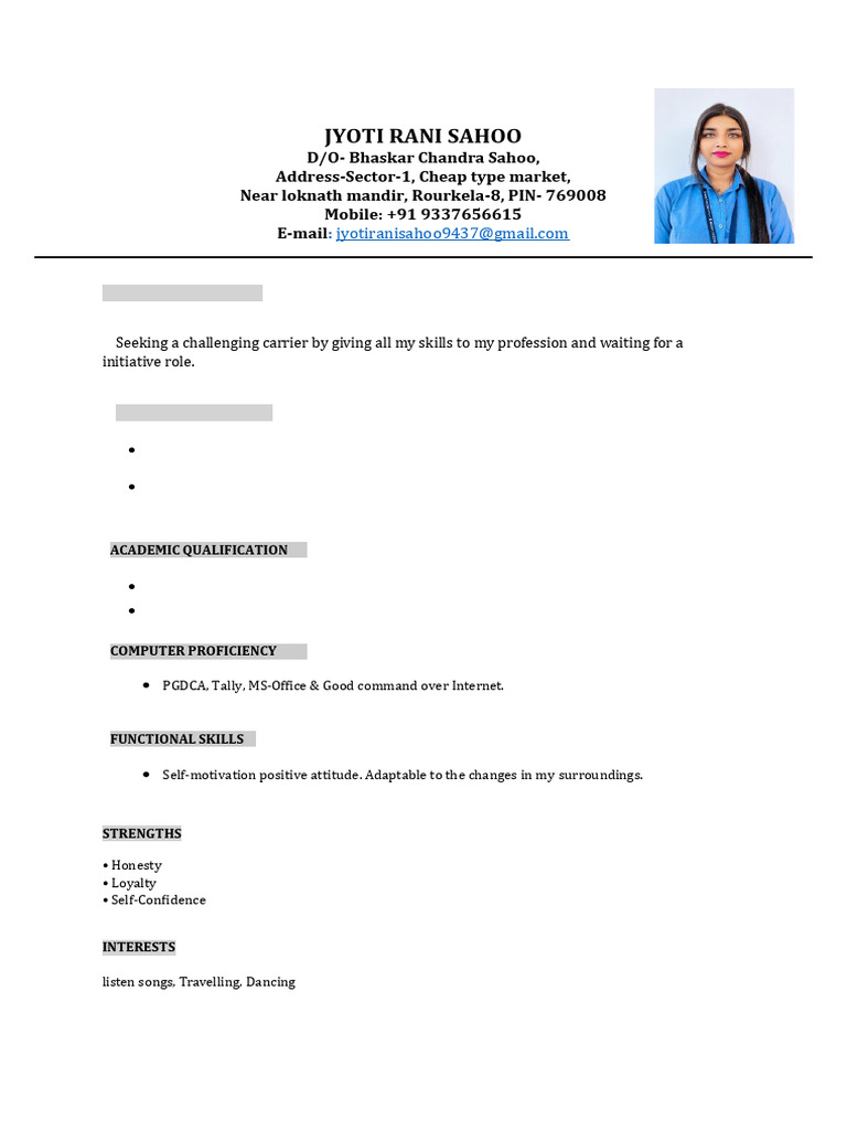 CV Jyoti Rani Sahoo | PDF