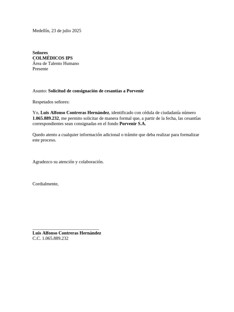 Carta de Cesantias | PDF