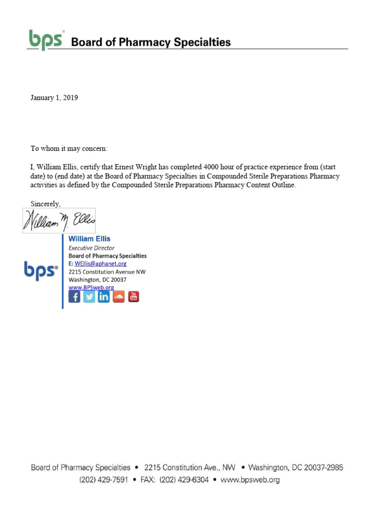 BPS 4000 Hour Verification Letter Example | PDF