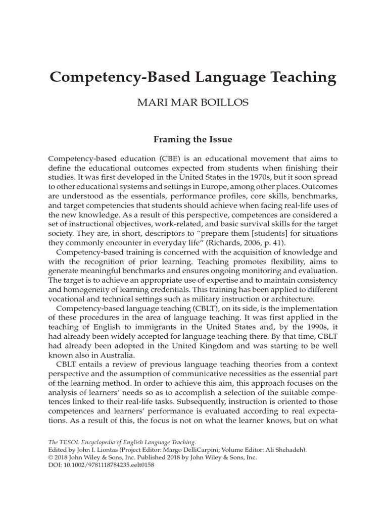 Boillos - 2018 - Competency-Based Language Teaching | PDF | Learning ...
