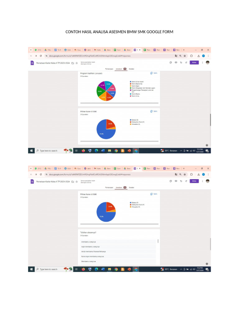 Contoh Hasil Analisa Asesmen BMW SMK Di Google Form | PDF