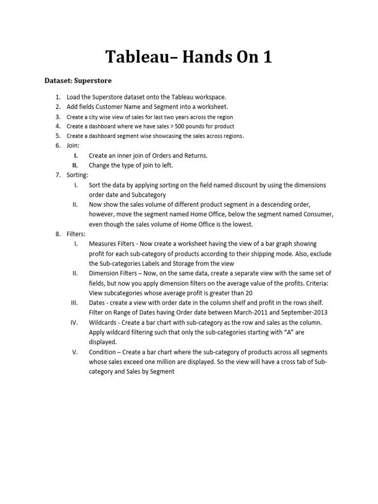 Tableau Assignment Hands On 1 | PDF