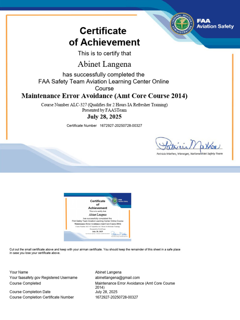 Maintenance Error Avoidance Certificate | PDF | Aviation | Aircraft