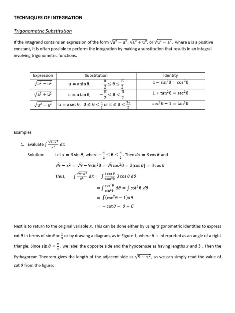 Trigonometric Substitution | PDF | Integral | Area