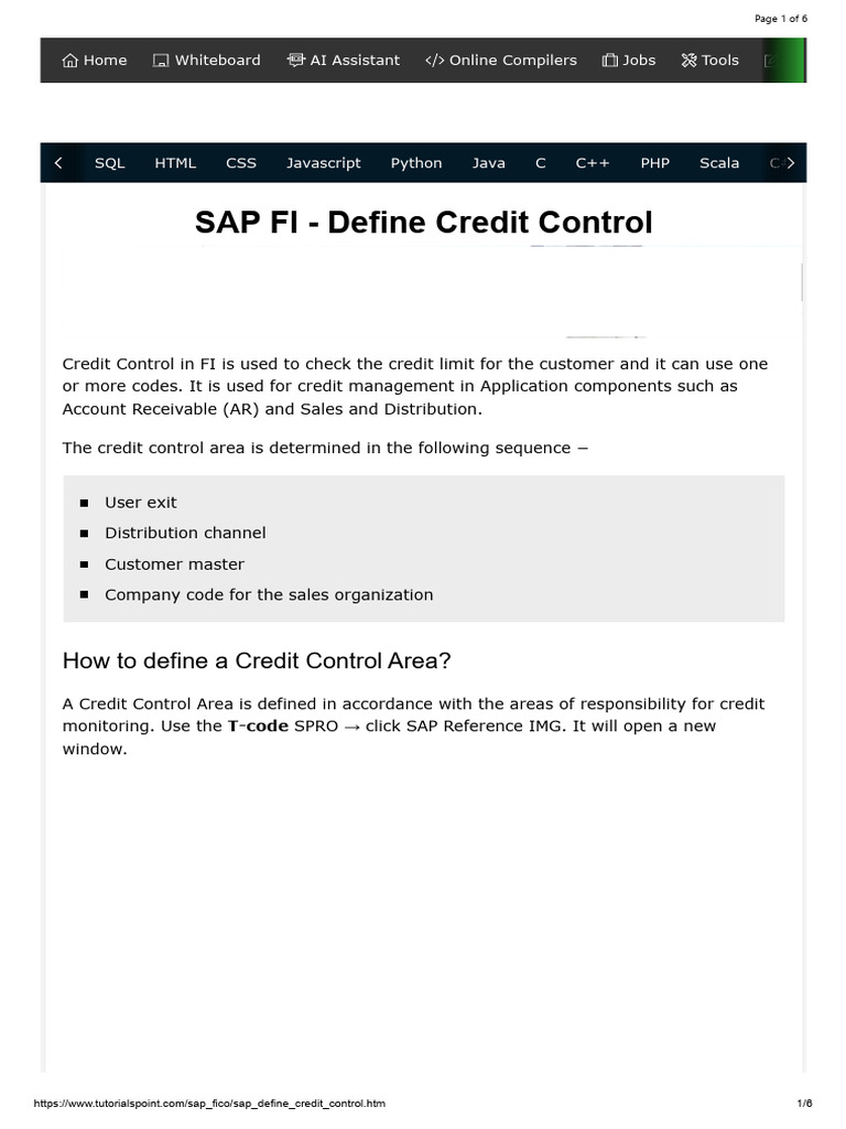 Define Credit Control in SAP FICO | PDF