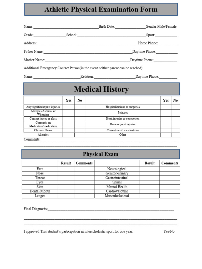 Atharv Sonar Athletic Physical Examination Form | PDF | Physical ...
