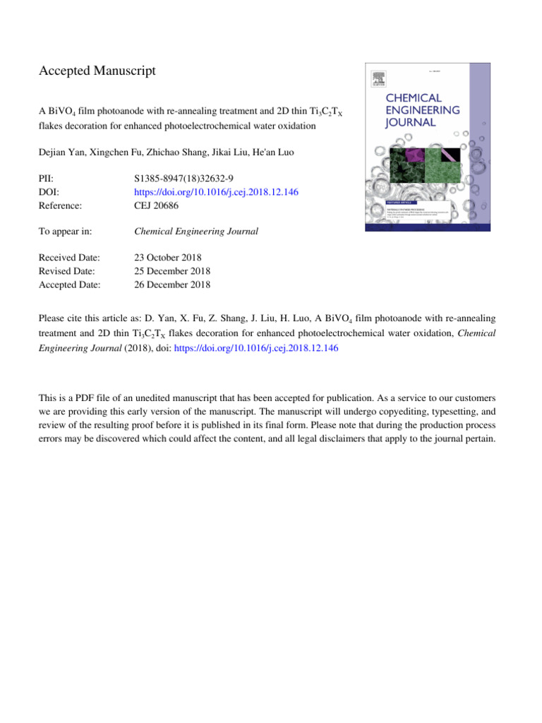 A BiVO4 Film Photoanode With Re-Annealing Treatment | PDF | Applied And ...