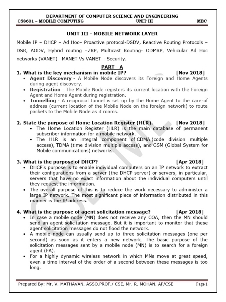 Unit 3 MC 2023 | PDF | Wireless Ad Hoc Network | Internet Protocols