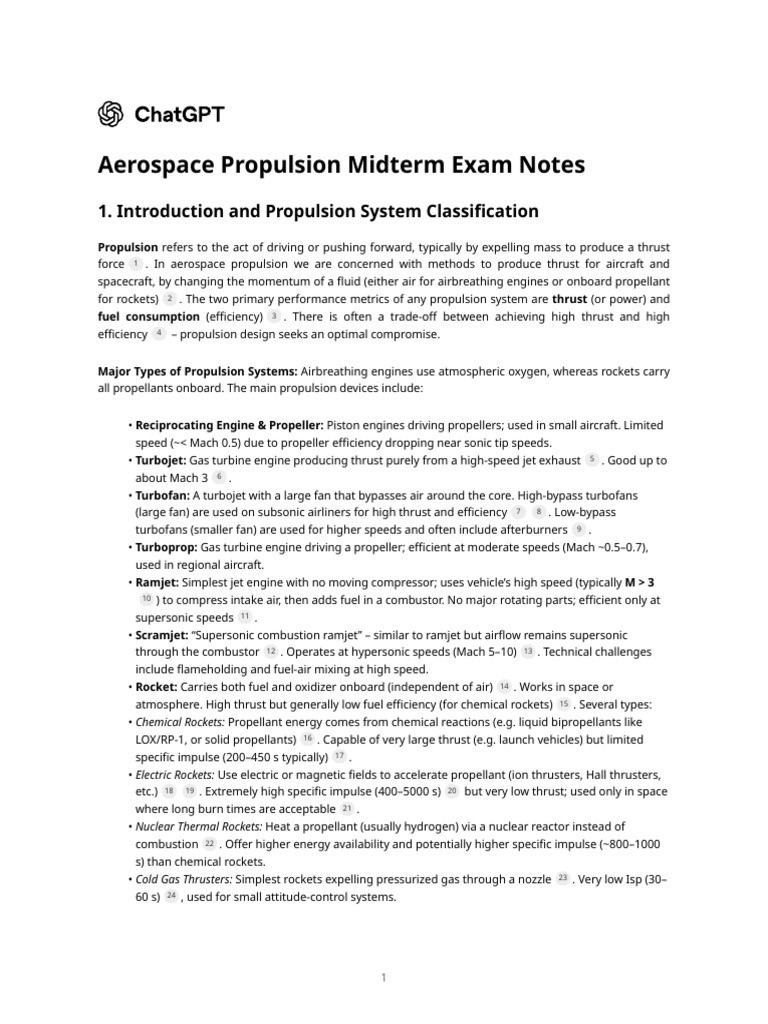 Aerospace Propulsion Midterm Exam Notes | PDF | Spacecraft Propulsion ...