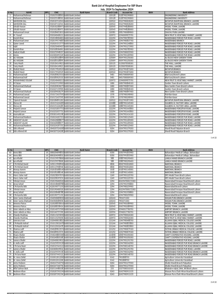 SSP Bank List & Summary July24 Dec24 HBL Staff | PDF | Lahore | Banks