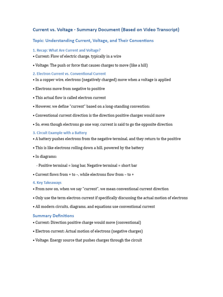 Current vs. Voltage Explained | PDF