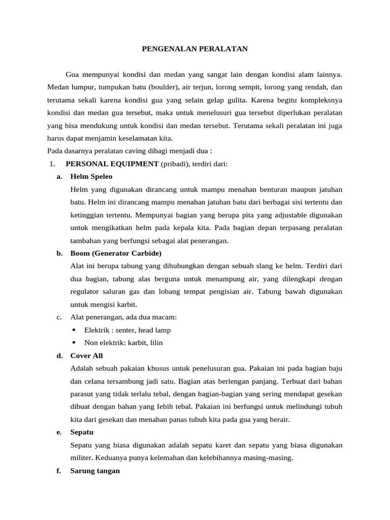 Panduan Peralatan Caving untuk Keselamatan | PDF