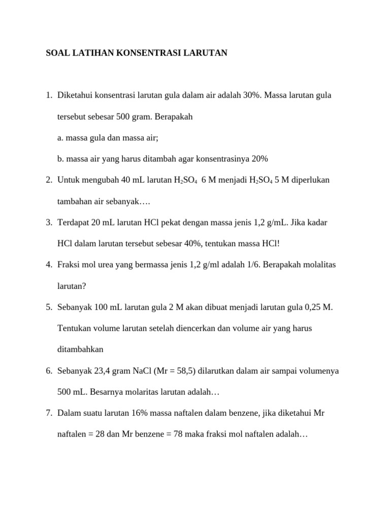 Soal Latihan Konsentrasi Larutan | PDF