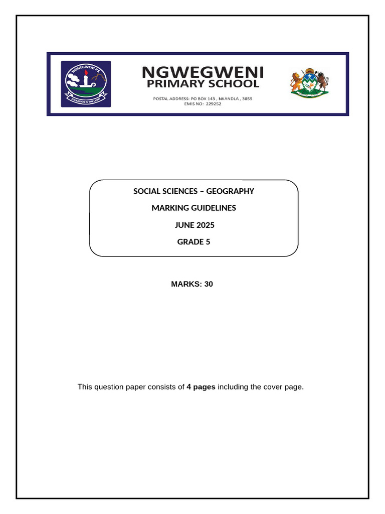 SS Grade 5 Geography Term 2 Marking Guidelines 2025 | PDF | Dam | River