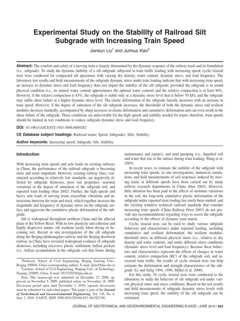 Experimental Study On The Stability of Railroad Silt Subgrade With ...
