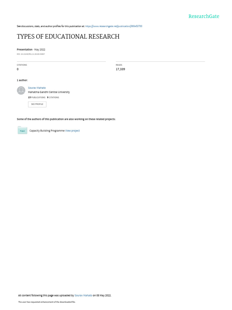 Types and Classifications of Educational Research | PDF | Quantitative ...