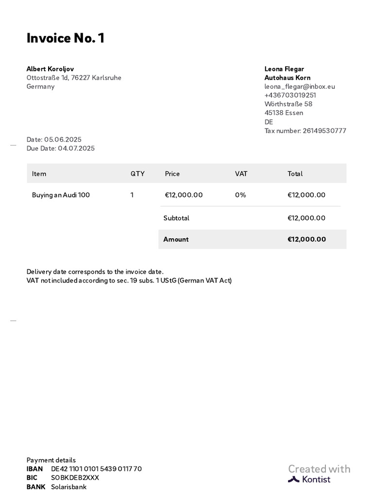 Invoice for Audi Purchase - Karlsruhe | PDF