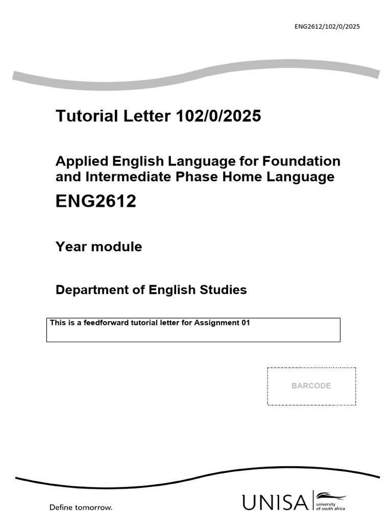 Assessment 1 Feedforward Tutorial Letter | PDF | Image | Poetry