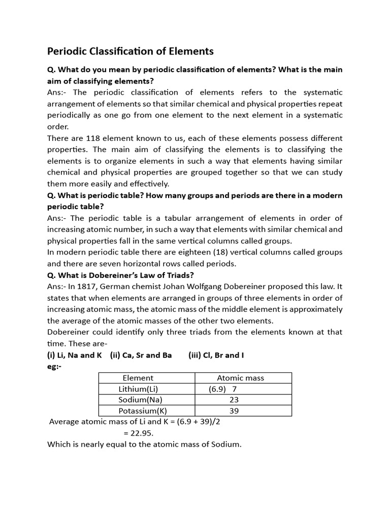 Periodic Classification of Elements. | PDF | Periodic Table | Atoms