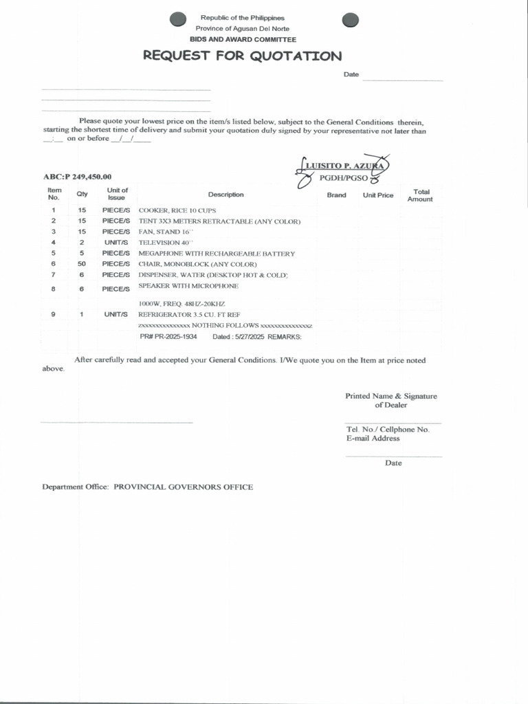 Request For Quotation | PDF
